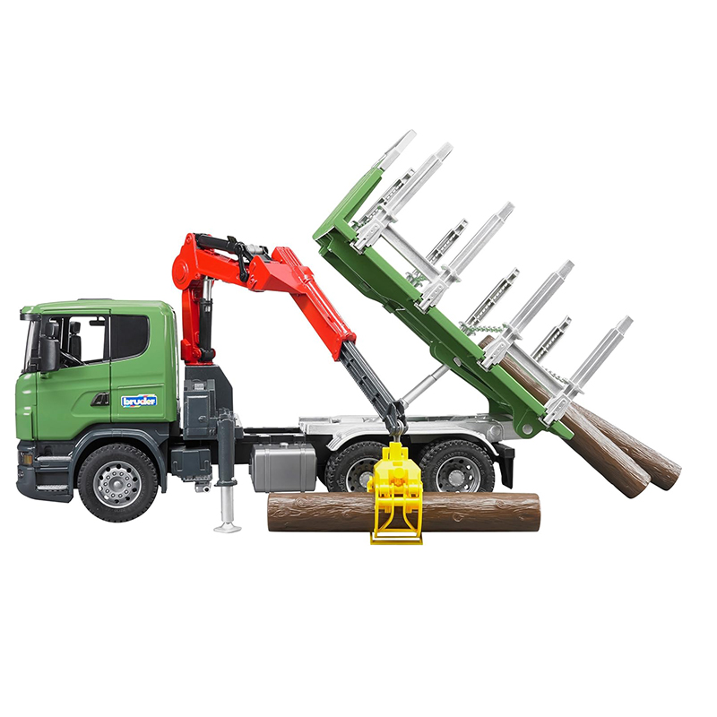 BRUDER SCANIA R-SERIES TRANSPORT 3 LOGS WITH CRANE - ToyBox Malta