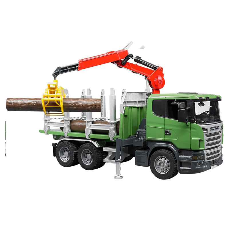 BRUDER SCANIA R-SERIES TRANSPORT 3 LOGS WITH CRANE - ToyBox Malta